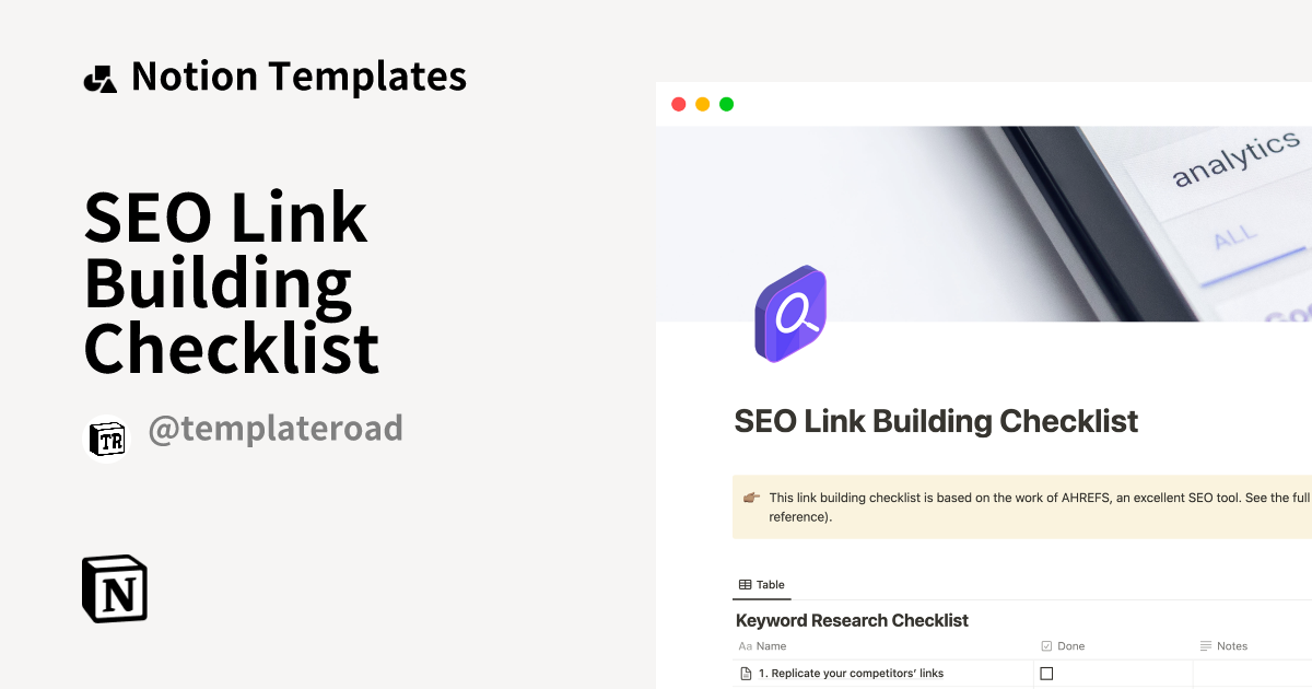 SEO Link Building Checklist Template | Notion Marketplace