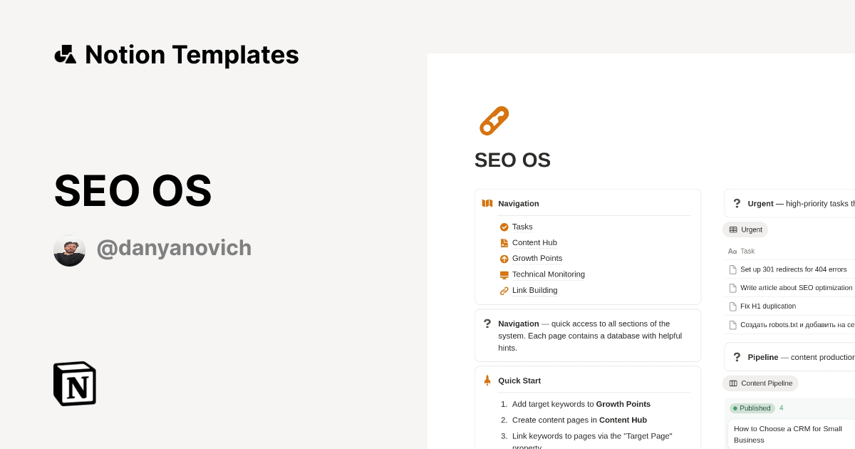 SEO OS Template by danyanovich | Notion Marketplace