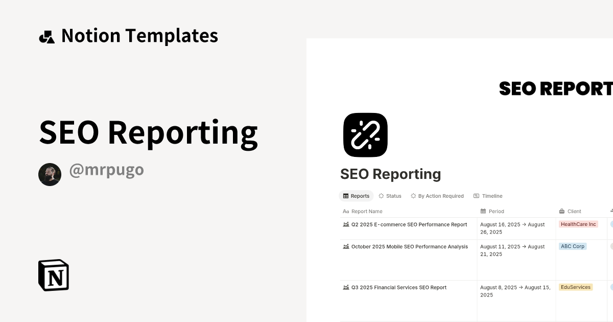 SEO Reporting Template | Notion Marketplace