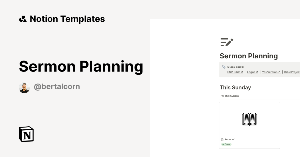 Sermon Planning Template by Bert Alcorn | Notion Marketplace