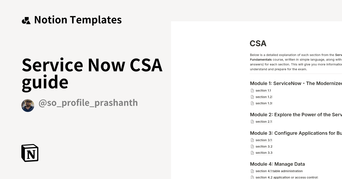 Service Now CSA guide Template | Notion Marketplace