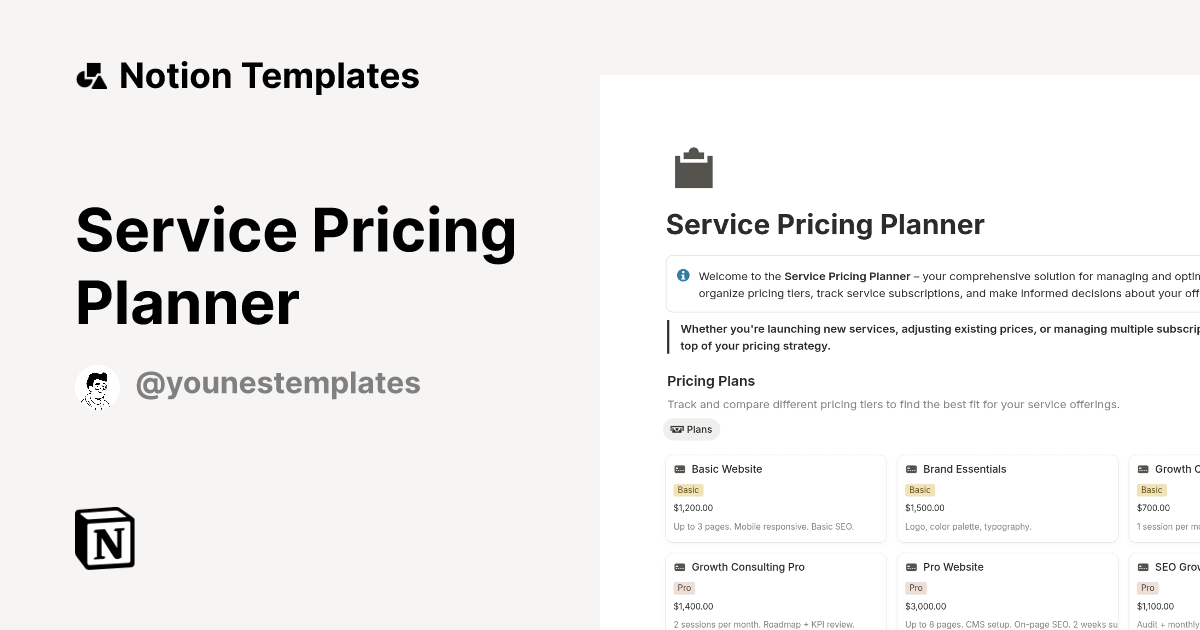Service Pricing Planner Template | Notion Marketplace