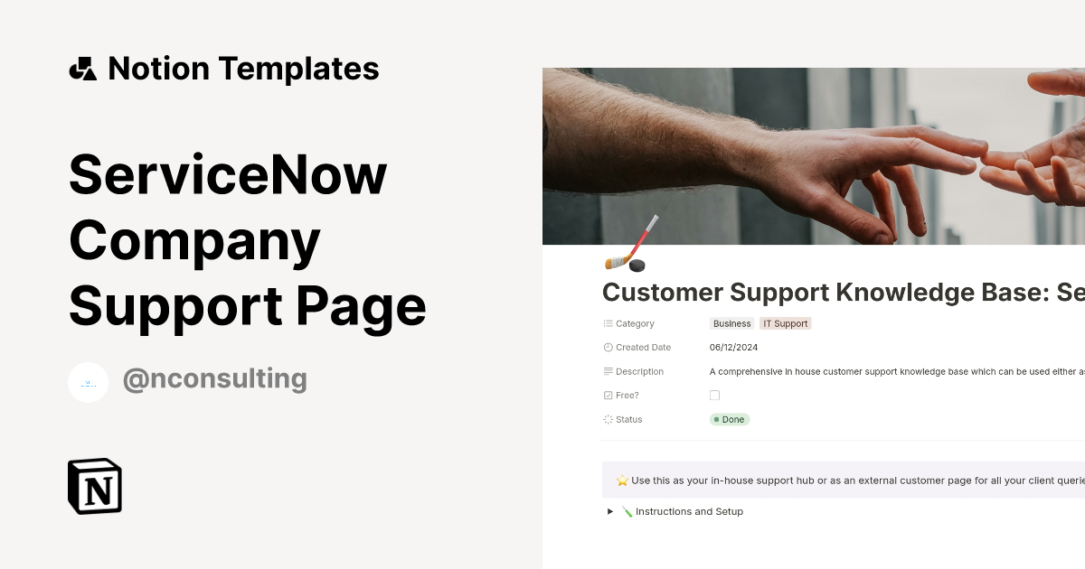 ServiceNow Company Support Page Template | Notion Marketplace