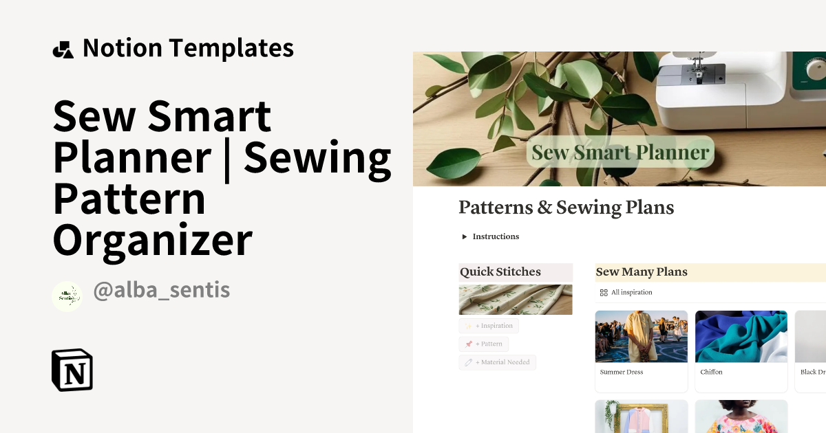 Sew Smart Planner | Sewing Pattern Organizer Template by Alba Sentis ...