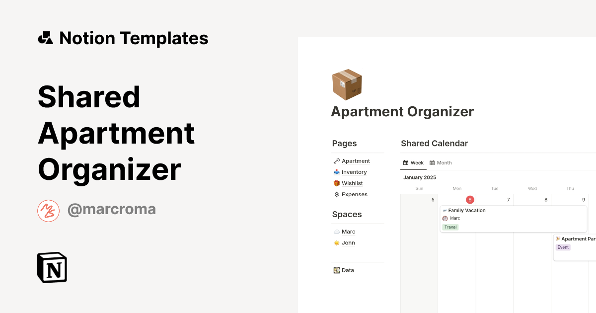 Shared Apartment Organizer Template by Marc | Notion Marketplace