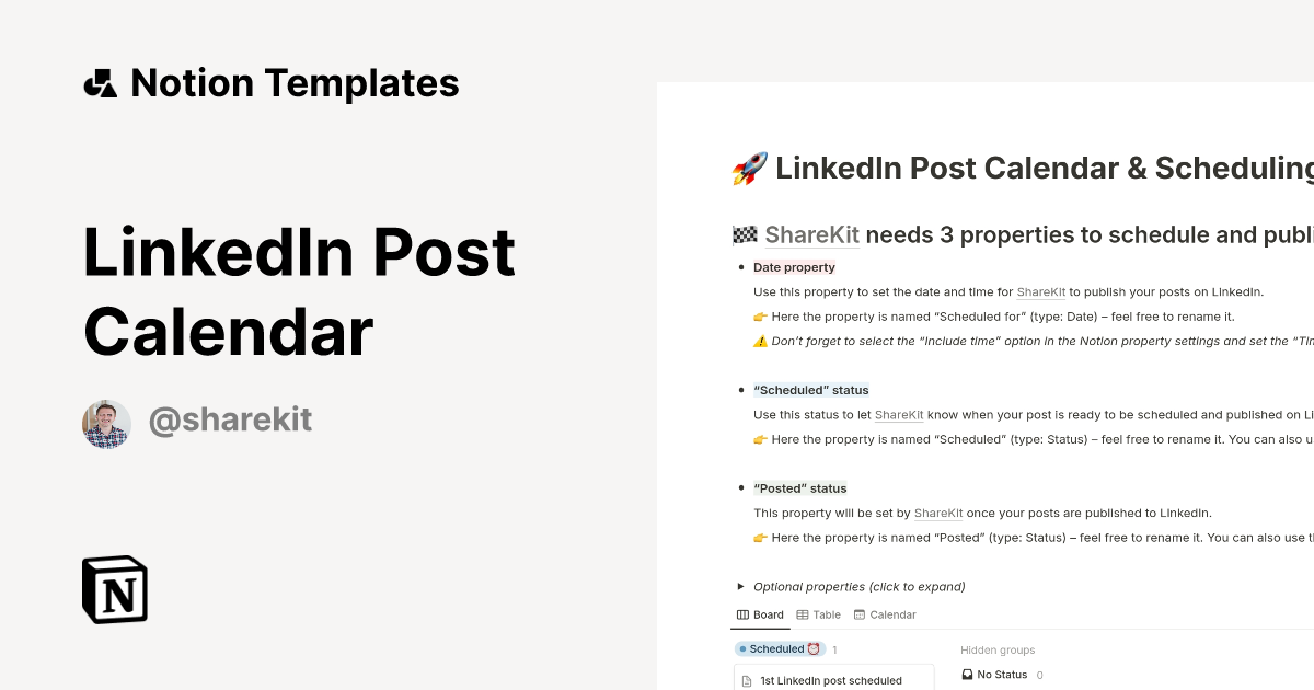 LinkedIn Post Calendar Template | Notion Marketplace