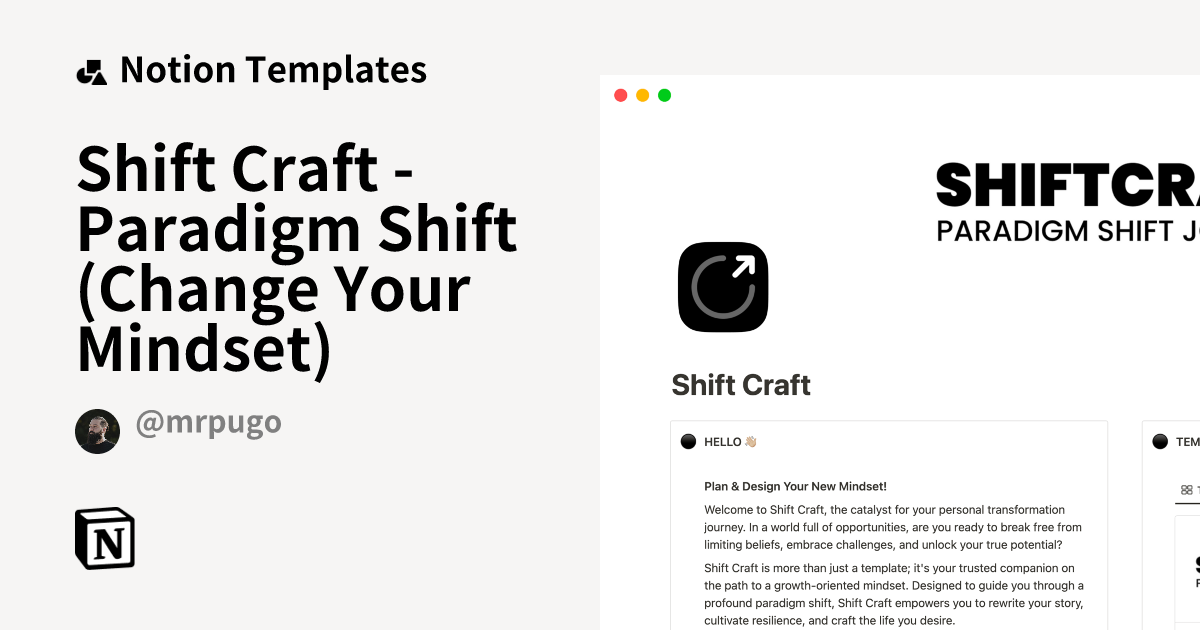 Shift Craft - Paradigm Shift (Change Your Mindset) Template by mrpugo | Notion Marketplace
