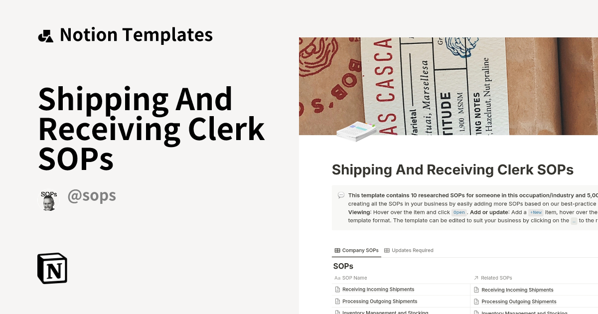 Shipping And Receiving Clerk SOPs Template | Notion Marketplace