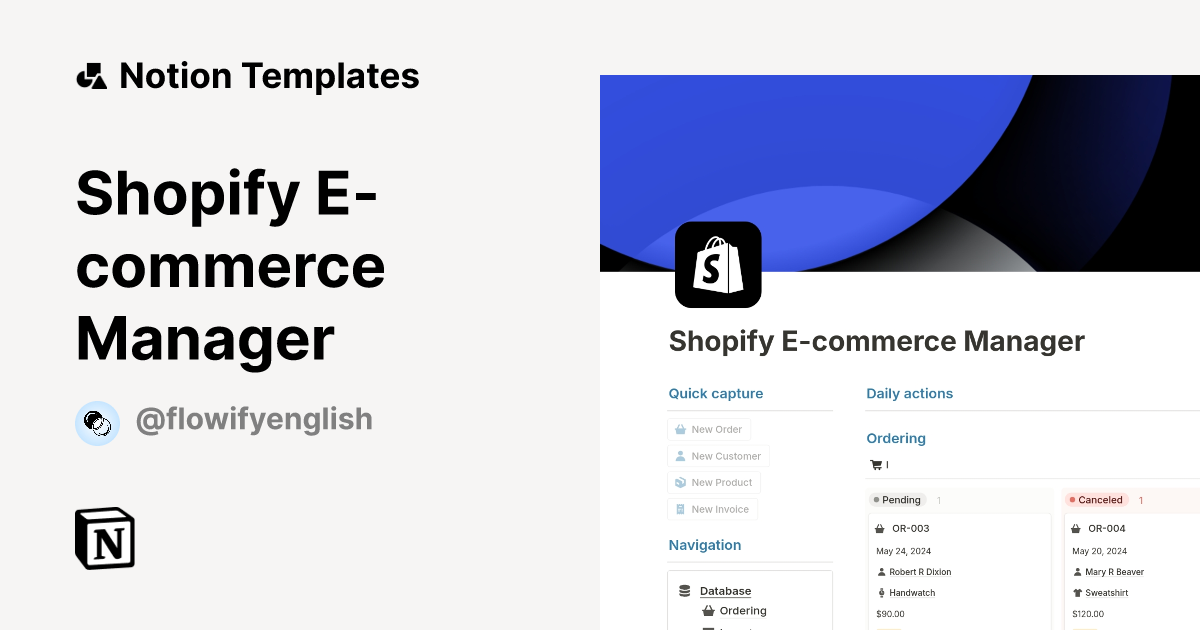 Shopify E-commerce Manager Template | Notion Marketplace