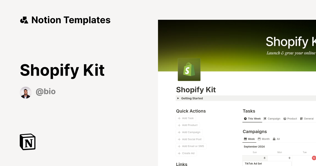 Shopify Kit Template by Matt Bio | Notion Marketplace