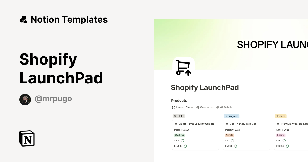 Shopify LaunchPad Template by mrpugo | Notion Marketplace