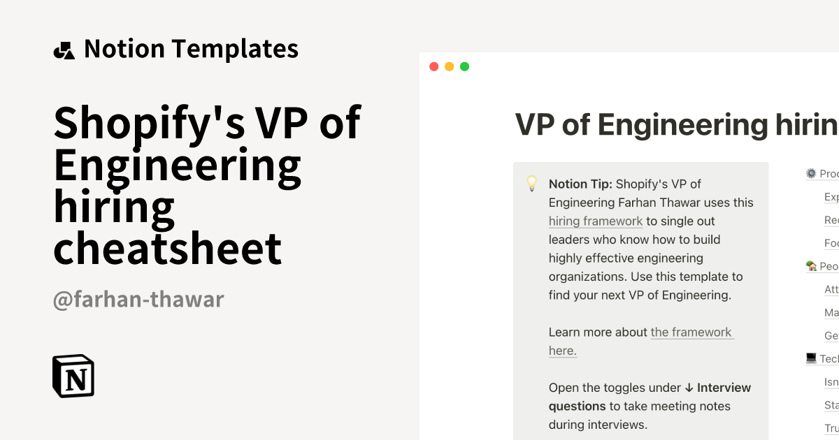 Shopify's VP of Engineering hiring cheatsheet Template | Notion Marketplace