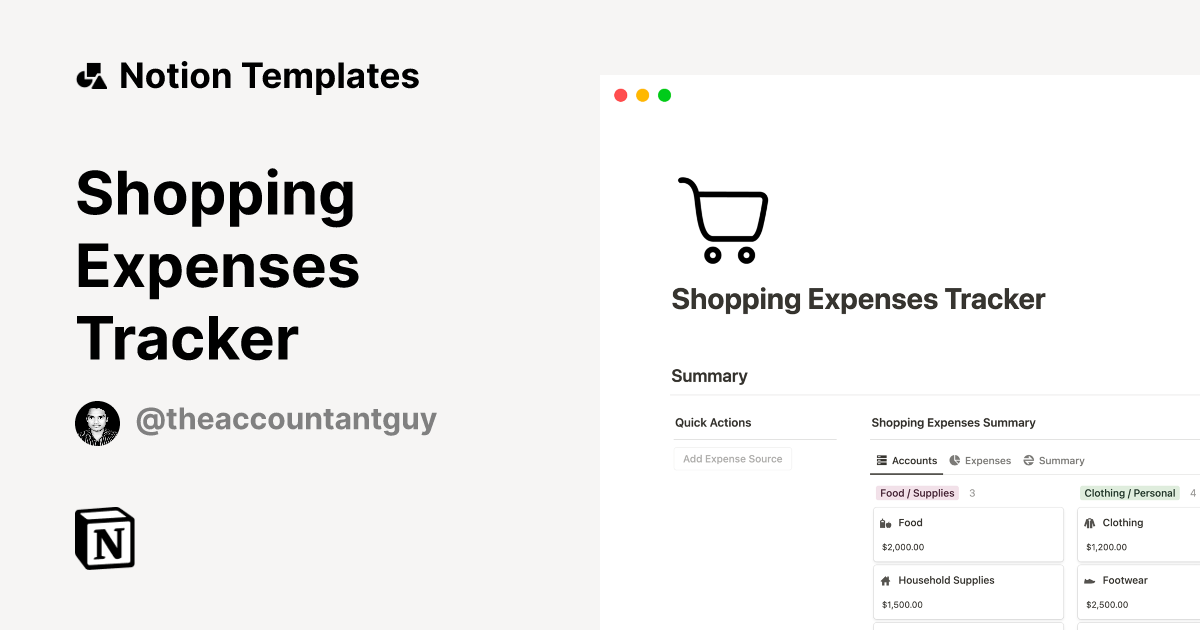 Shopping Expenses Tracker Template by theaccountantguy | FinanceGuy ...