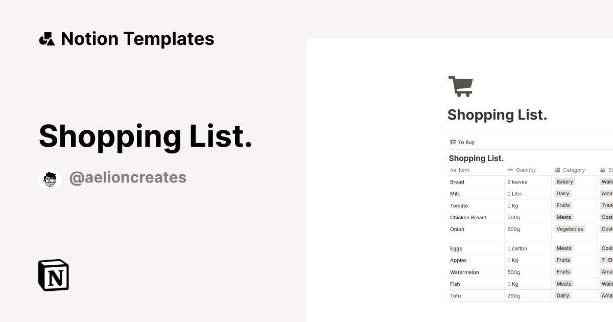 Shopping List. Template by Aelion | Notion Marketplace