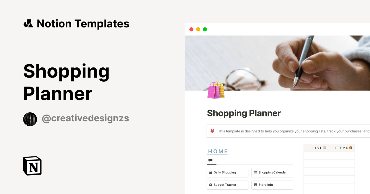 Shopping Planner Template | Notion Marketplace
