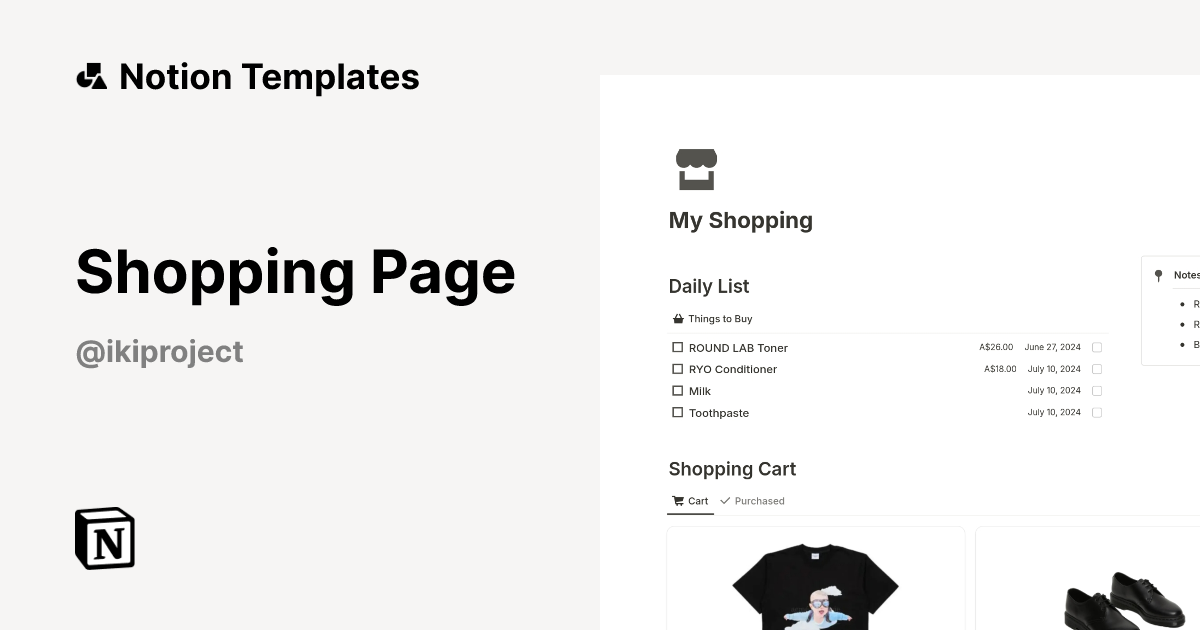Shopping Page Template by IKI Project | Notion Marketplace