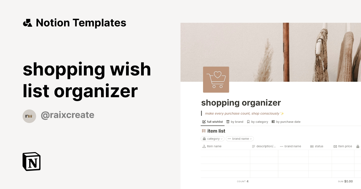 shopping wish list organizer Template by Raiza Mae | Notion Marketplace