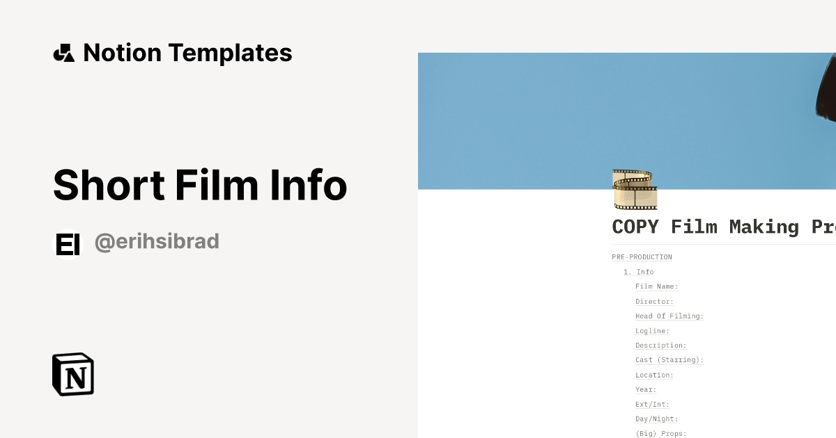 Short Film Info Template | Notion Marketplace