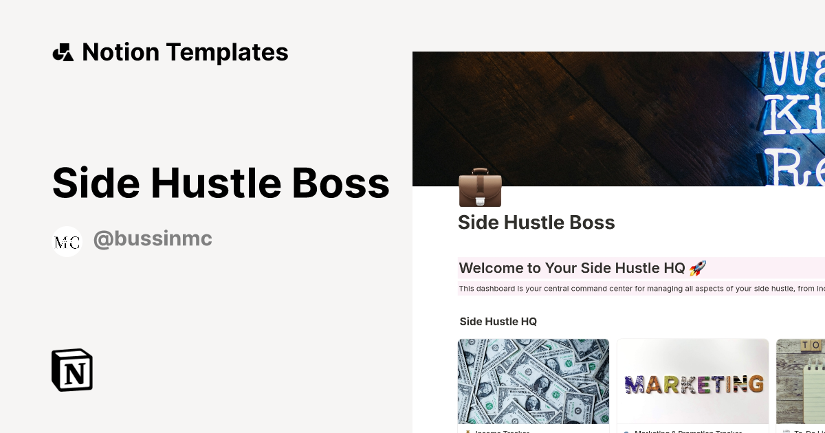 Side Hustle Boss Template by BussinMC | Notion Marketplace