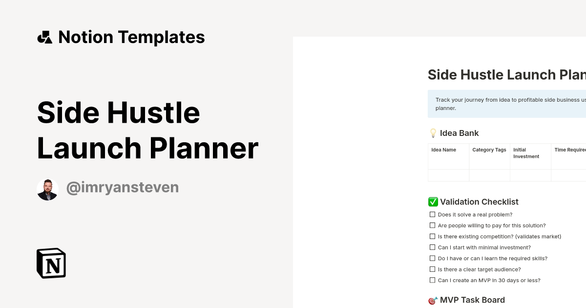Side Hustle Launch Planner Template | Notion Marketplace