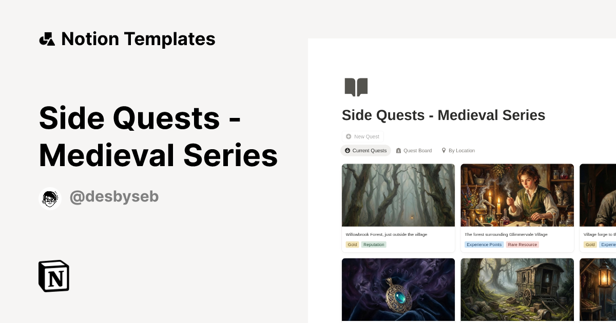 Side Quests - Medieval Series Template | Notion Marketplace