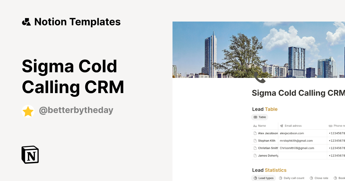 Sigma Cold Calling CRM Template by Better By The Day | Notion Marketplace
