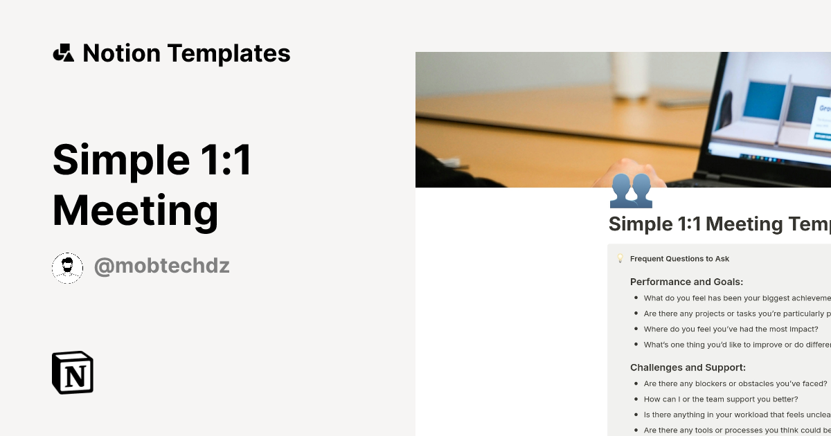 Simple 1:1 Meeting Template by MobTechDz | Notion Marketplace