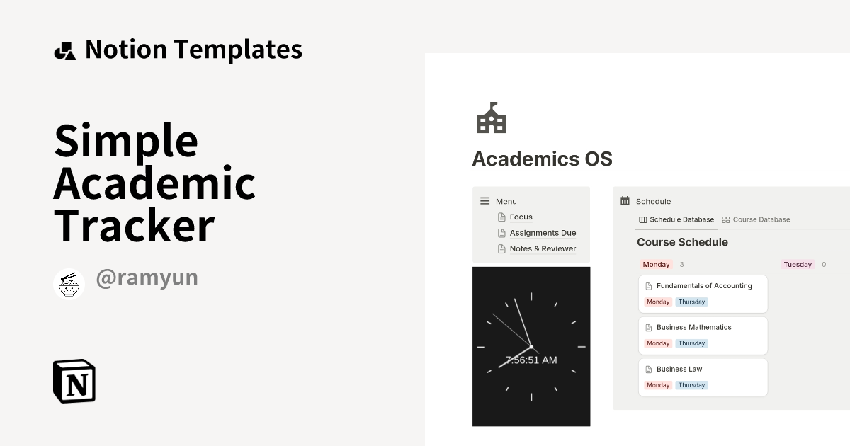 Simple Academic Tracker Template by Ramyun | Notion Marketplace