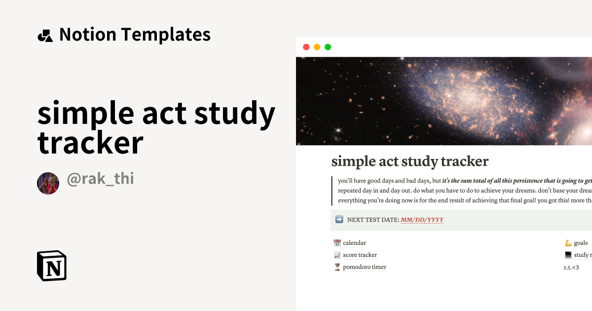 simple act study tracker Template by raksha thiagarajan | Notion ...