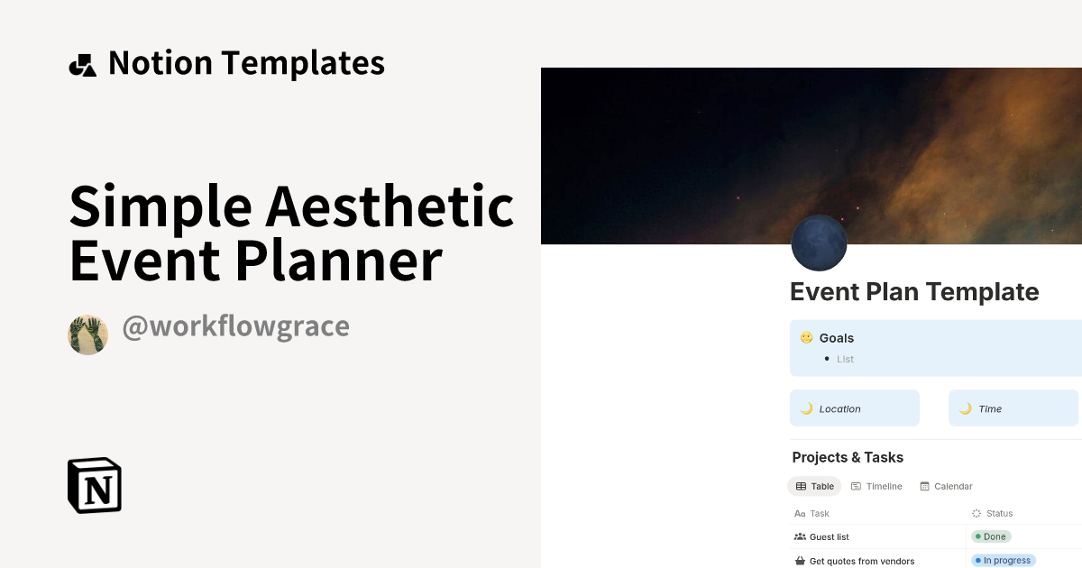 Simple Aesthetic Event Planner Template by Workflow Grace | Notion ...