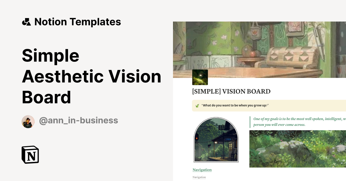 Simple Aesthetic Vision Board Template by Ann | Notion Marketplace
