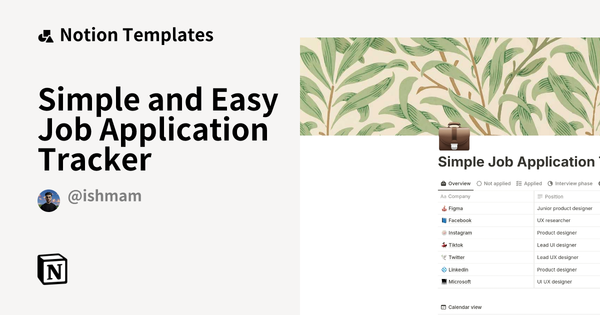 Simple and Easy Job Application Tracker Template | Notion Marketplace