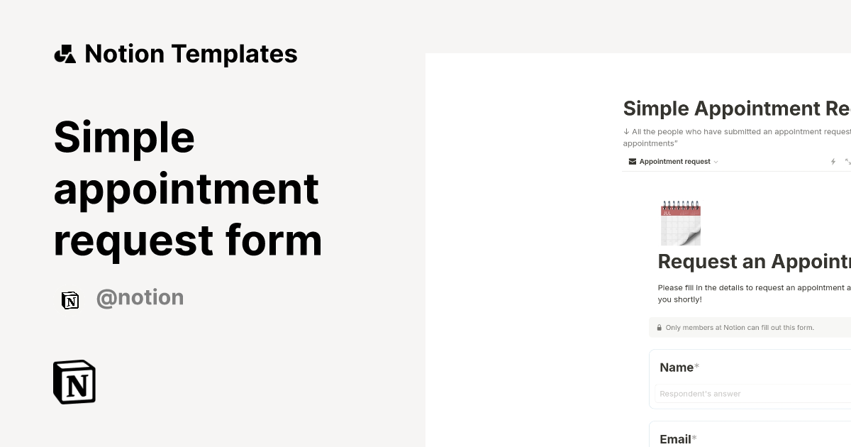 Simple appointment request form Template by Notion | Notion Marketplace