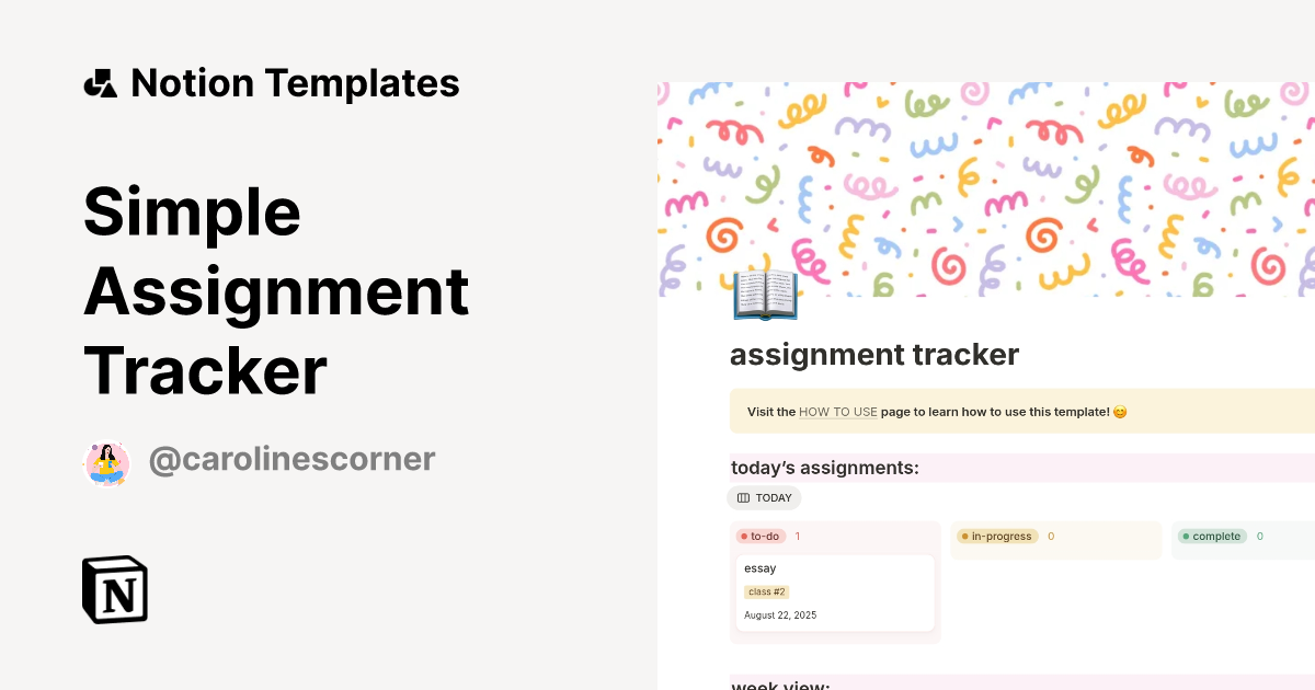 Simple Assignment Tracker Template | Notion Marketplace