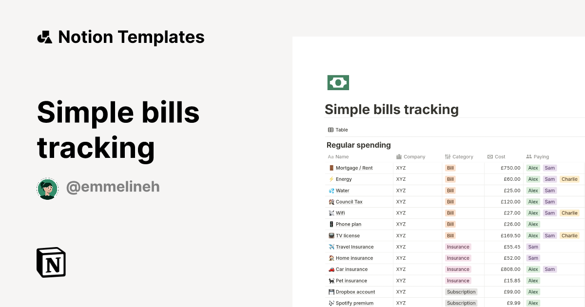 Simple bills tracking Template | Notion Marketplace