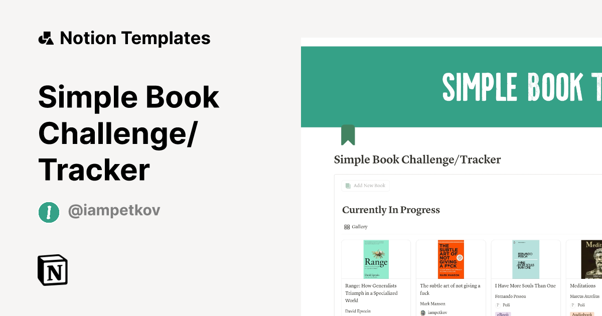 Simple Book Challenge/Tracker Template by iampetkov | Notion Marketplace