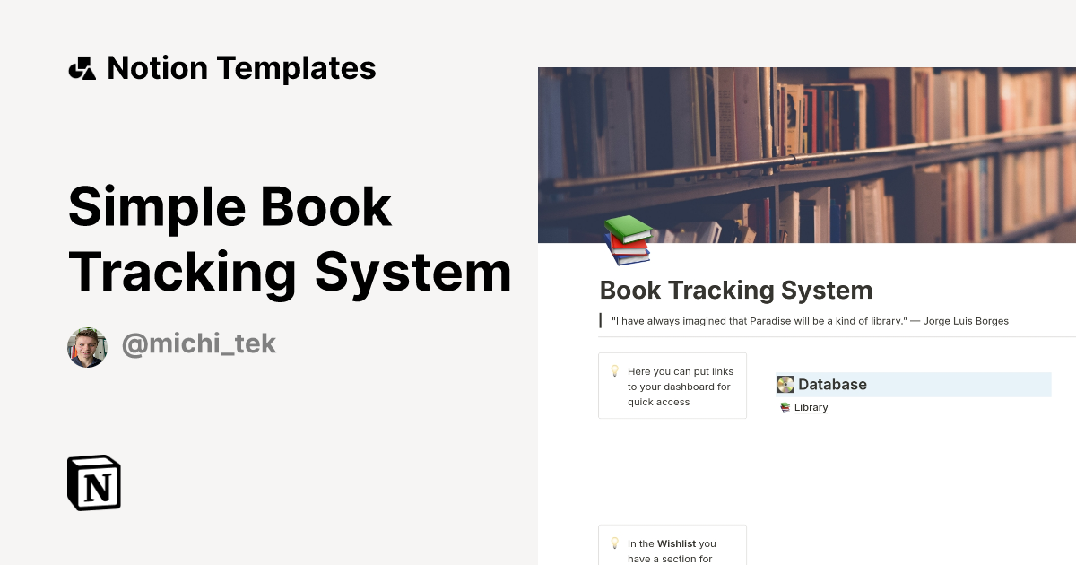 Simple Book Tracking System Template | Notion Marketplace