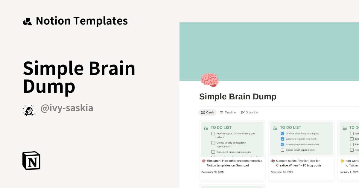 Simple Brain Dump Template by Ivy Saskia | Notion Marketplace