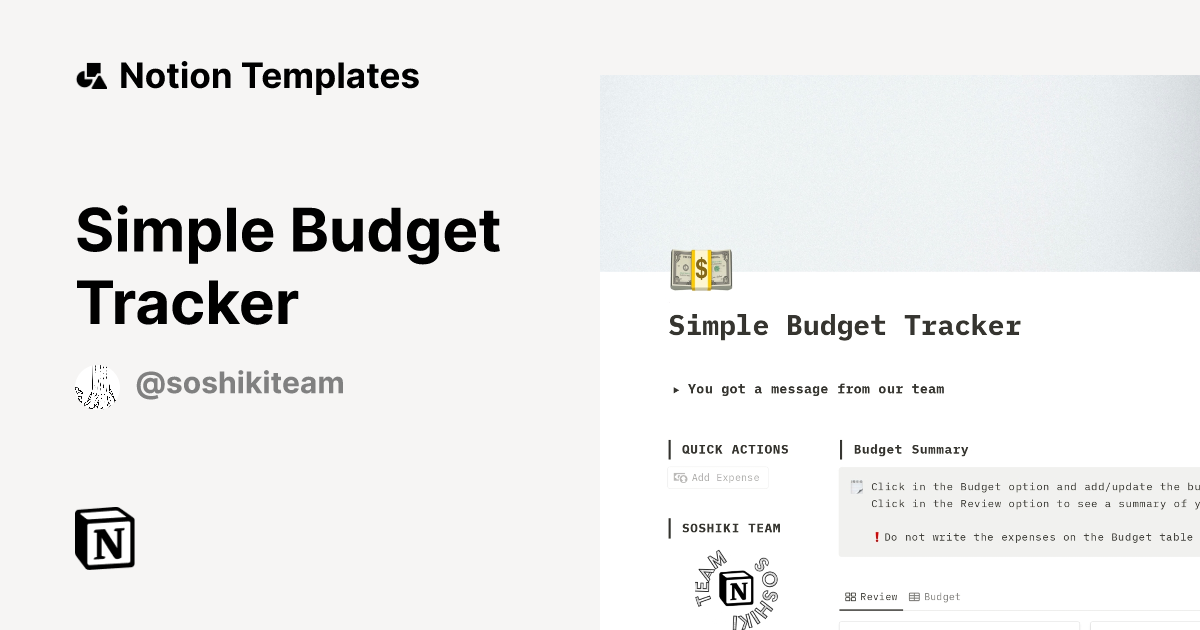 Simple Budget Tracker Template by SoshikiTeam | Notion Marketplace