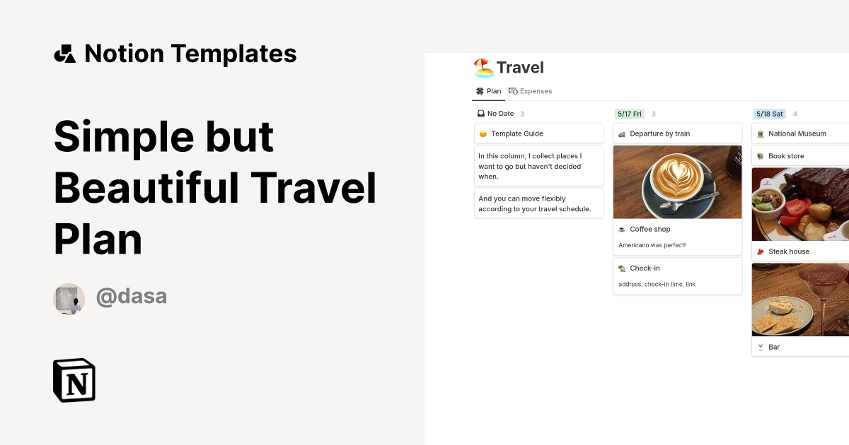 Simple but Beautiful Travel Plan Template | Notion Marketplace