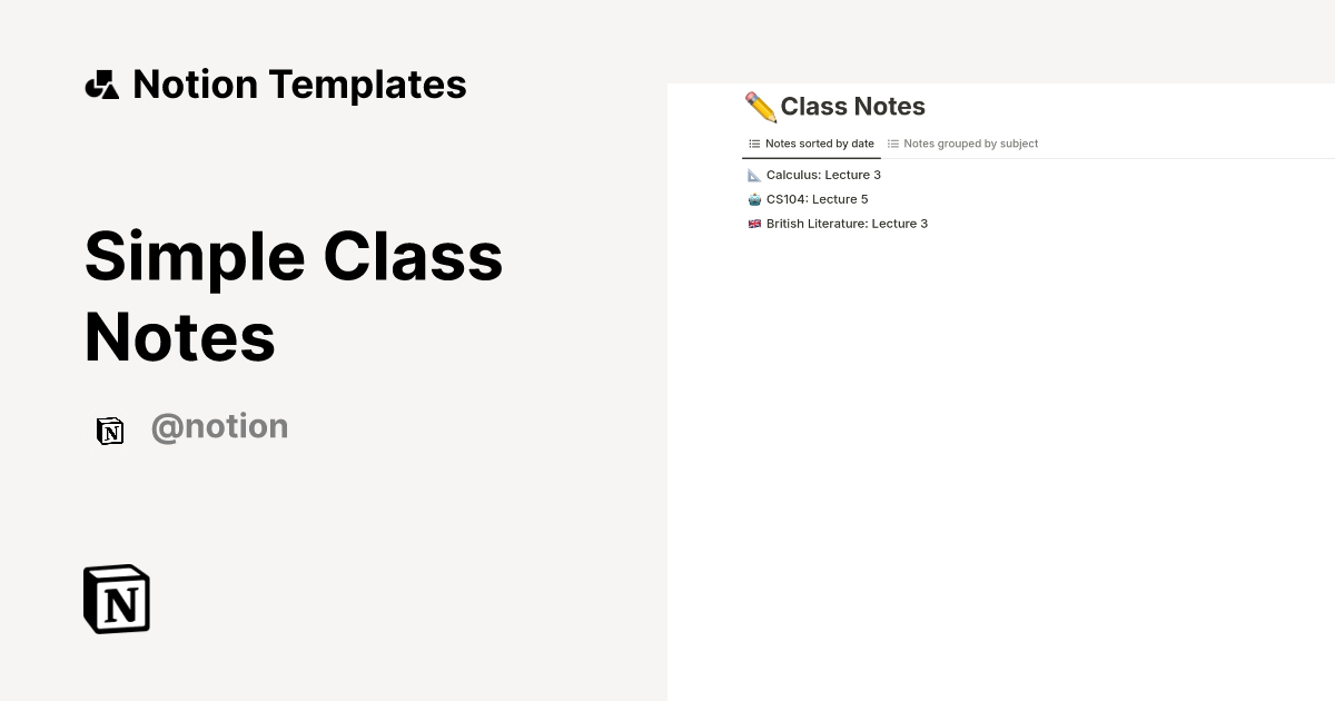 Simple Class Notes Template by Notion | Notion Marketplace