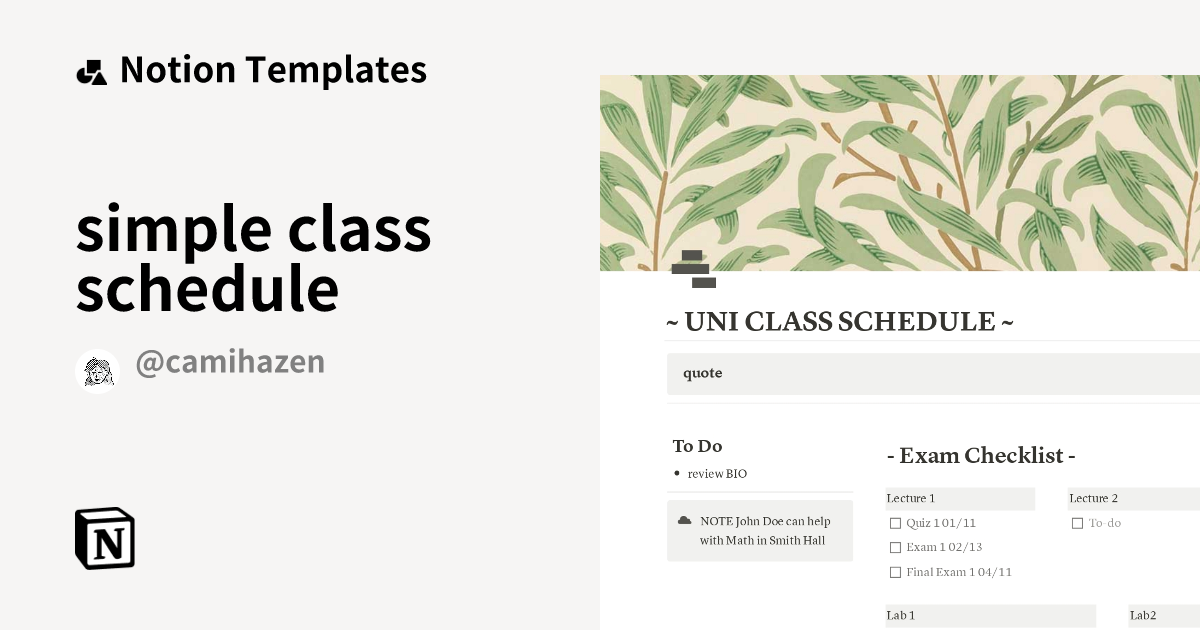 simple class schedule Template by ch | Notion Marketplace