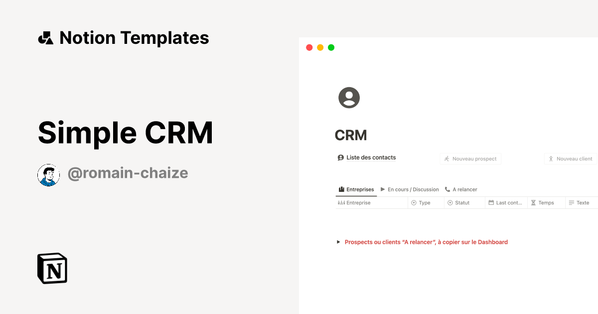 Simple CRM Template by Romain Chaize | Notion Marketplace