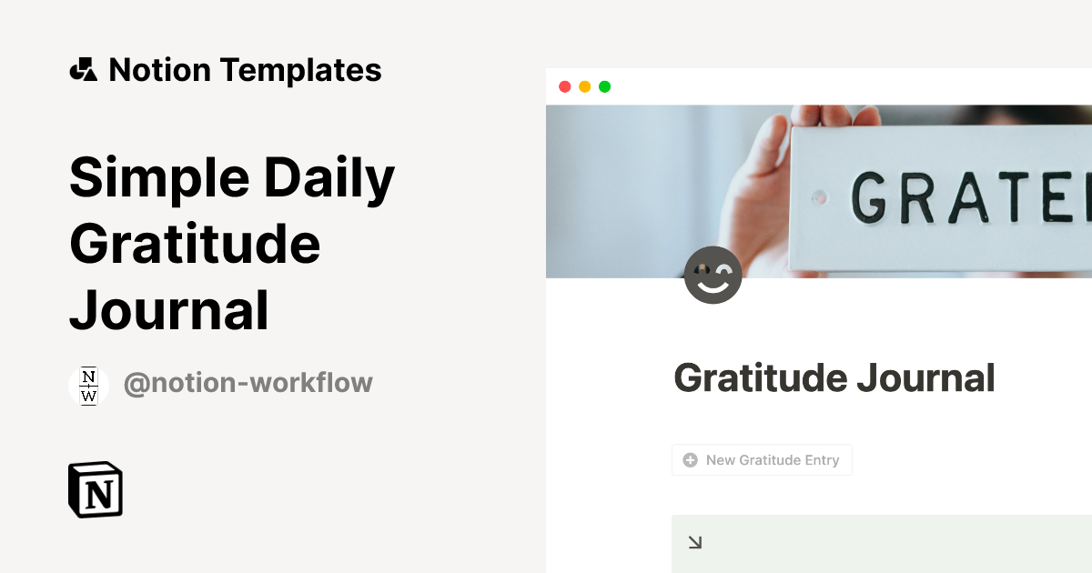 Simple Daily Gratitude Journal Template | Notion Marketplace
