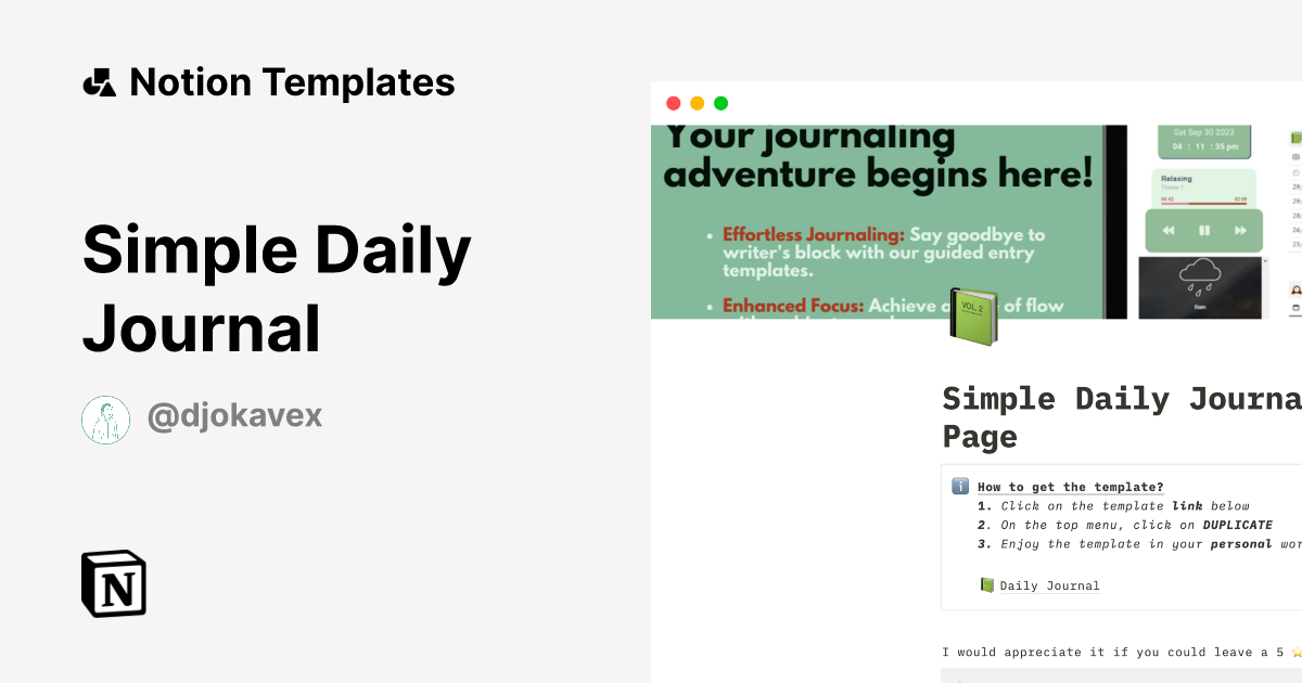 Simple Daily Journal Template | Notion Marketplace