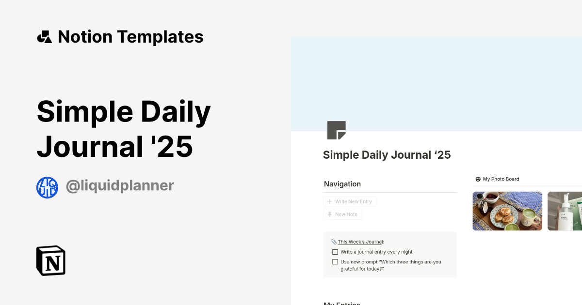 Simple Daily Journal '25 Template by LIQUID planner | Notion Marketplace