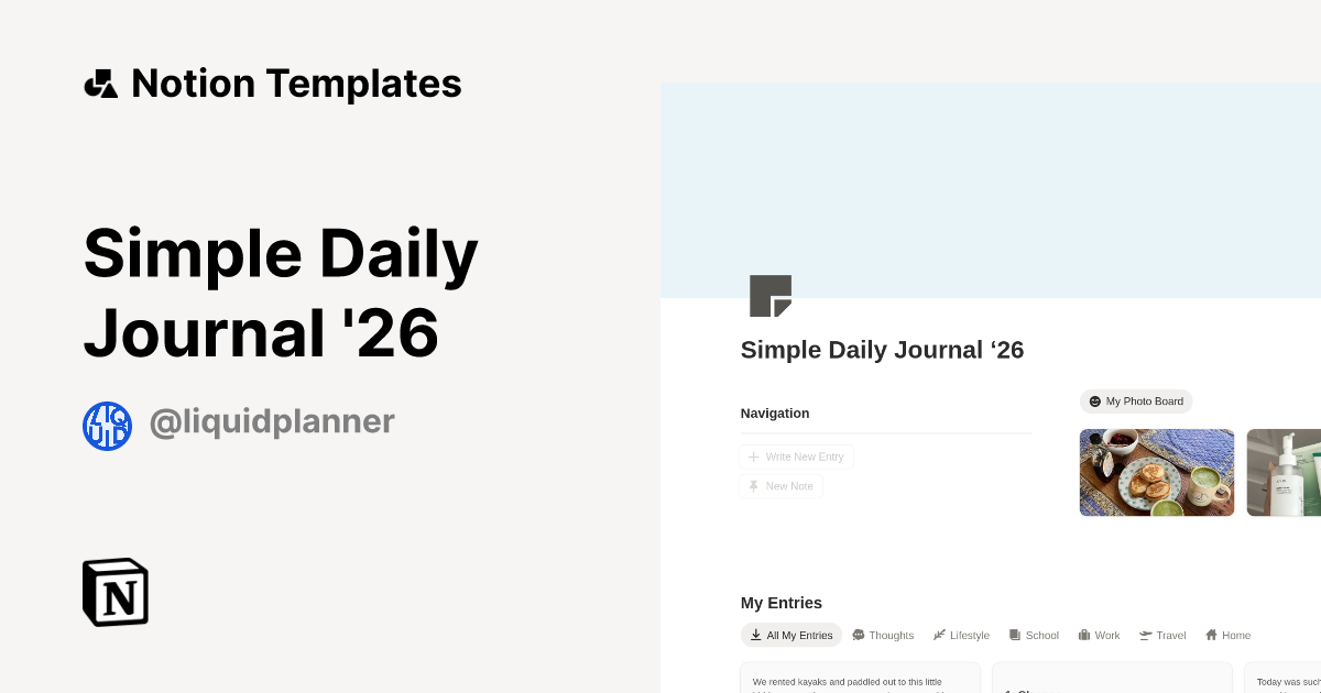 Simple Daily Journal '26 Template by LIQUID planner | Notion Marketplace
