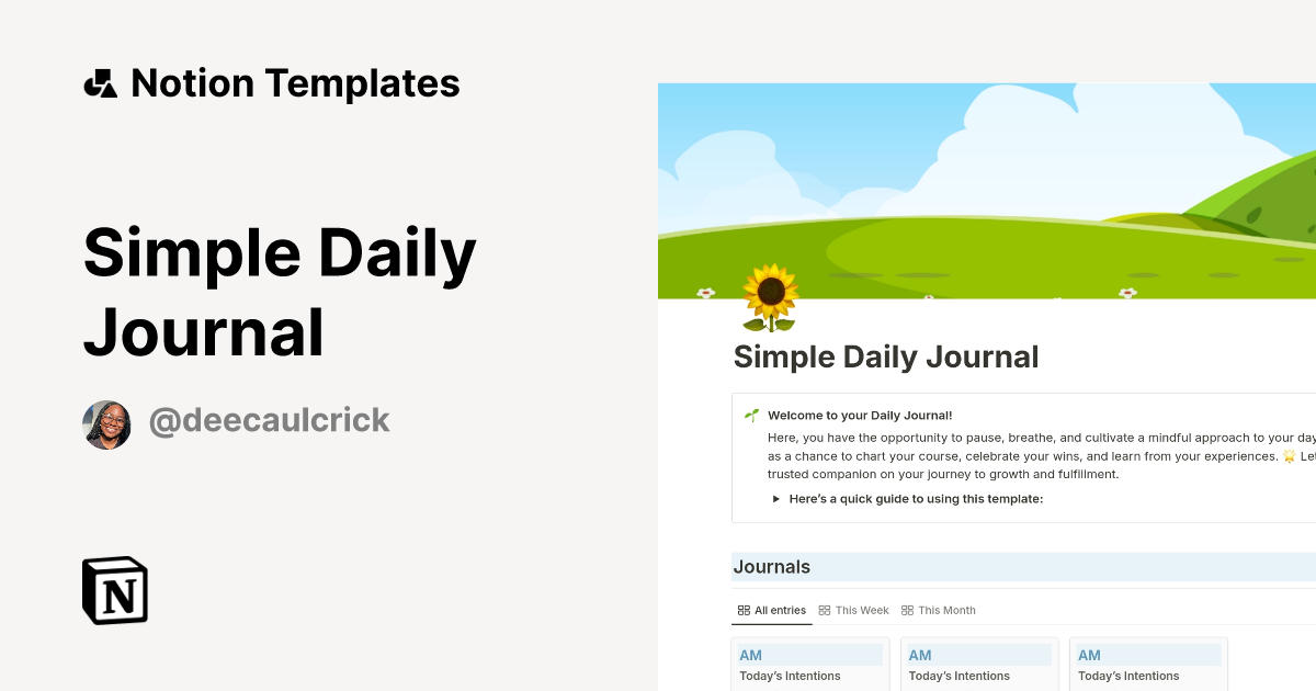 Simple Daily Journal Template by Dee Caulcrick | Notion Marketplace