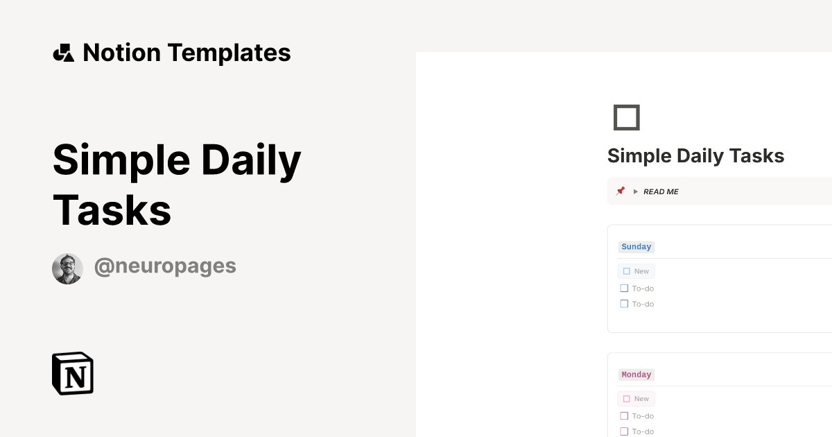 Simple Daily Tasks Template by NeuroPages | Notion Marketplace