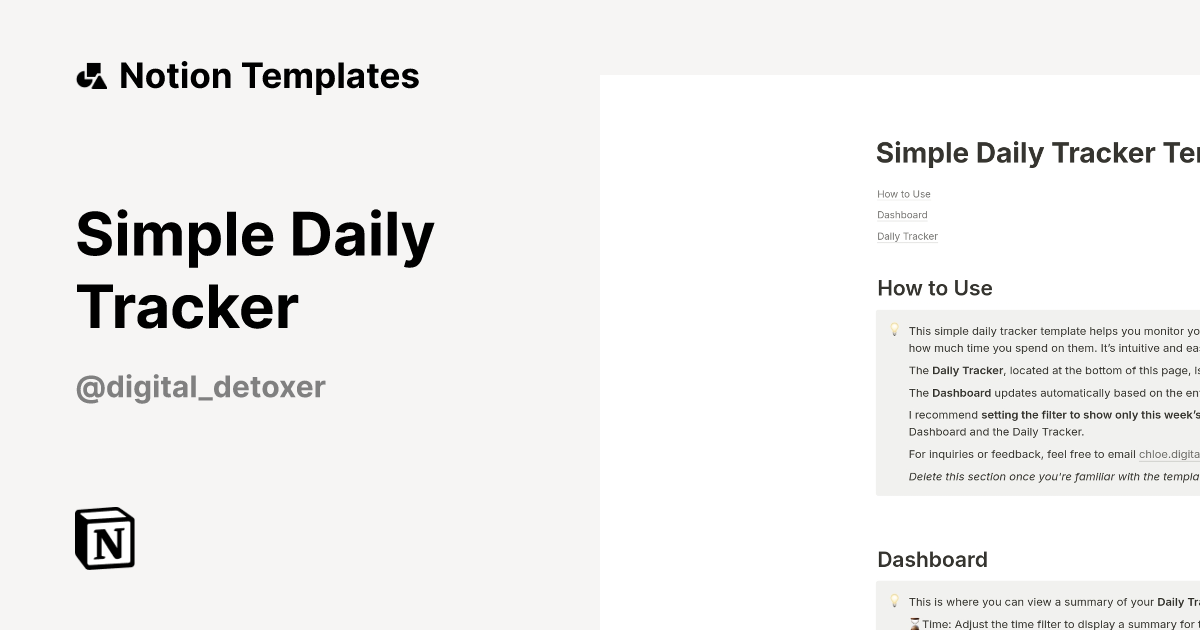 Simple Daily Tracker Template | Notion Marketplace